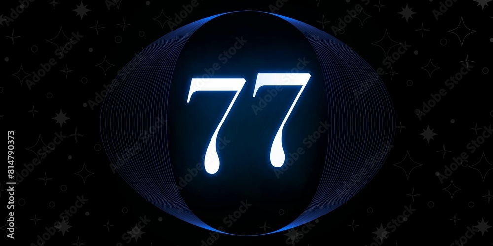 Number 77. Banner with the number seventy seven on a black background ...
