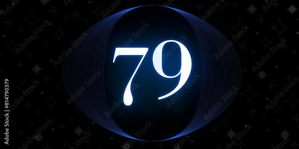 Number 79. Banner with the number seventy nine on a black background ...