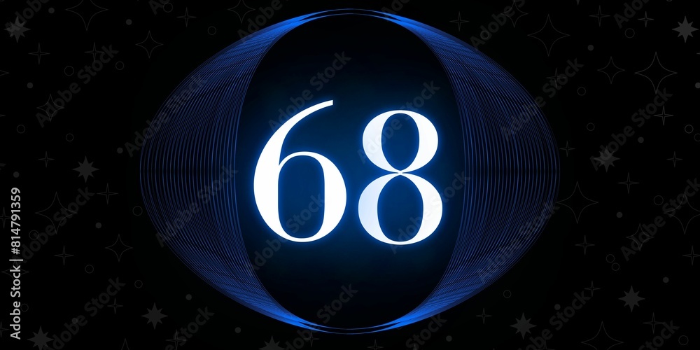 Number 68. Banner with the number sixty eight on a black background and ...