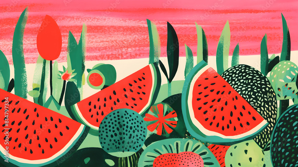 Digital modern watermelon minimalist illustrator abstract graphic ...