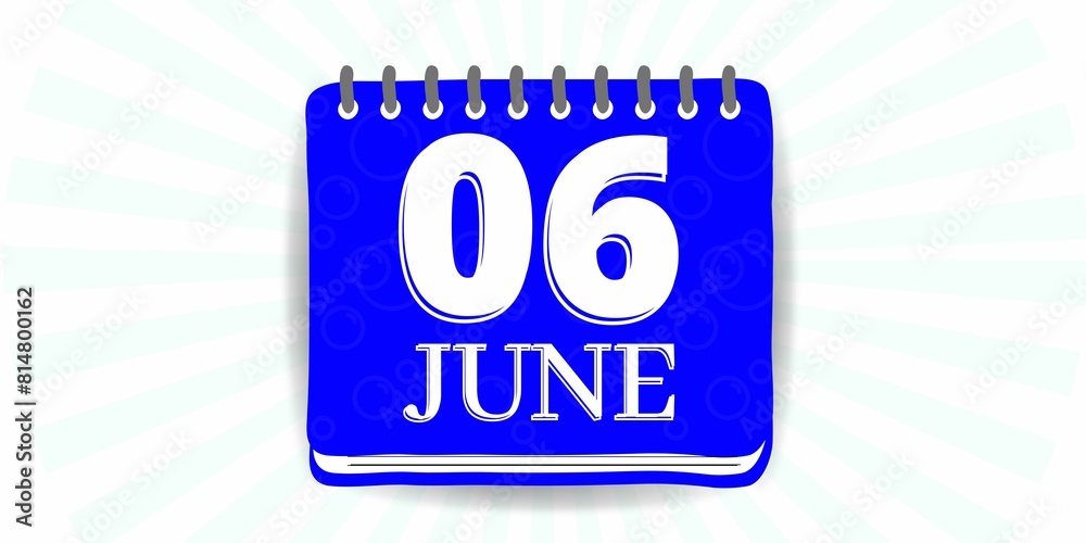 06 june, calendar with the day six of the month of june in blue color ...