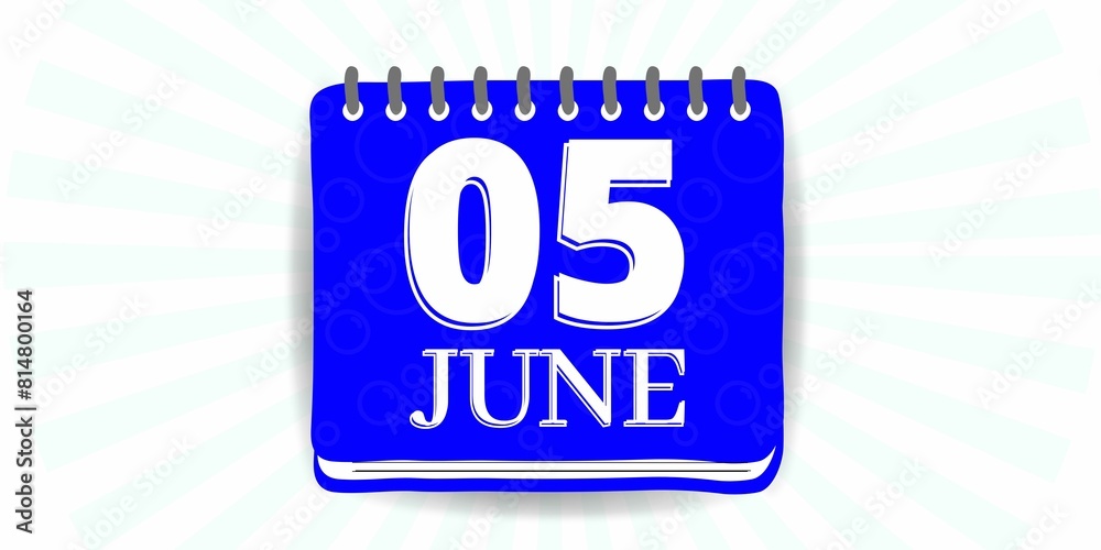 05 june, calendar with the day five of the month of june in blue color ...
