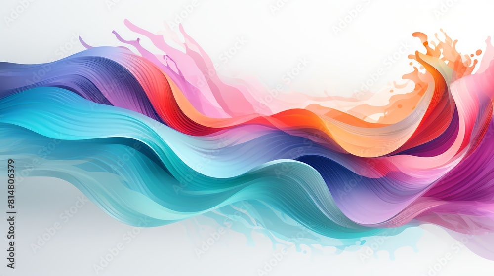 Colorful abstract painting. Pink, blue, orange, and purple waves, soft ...