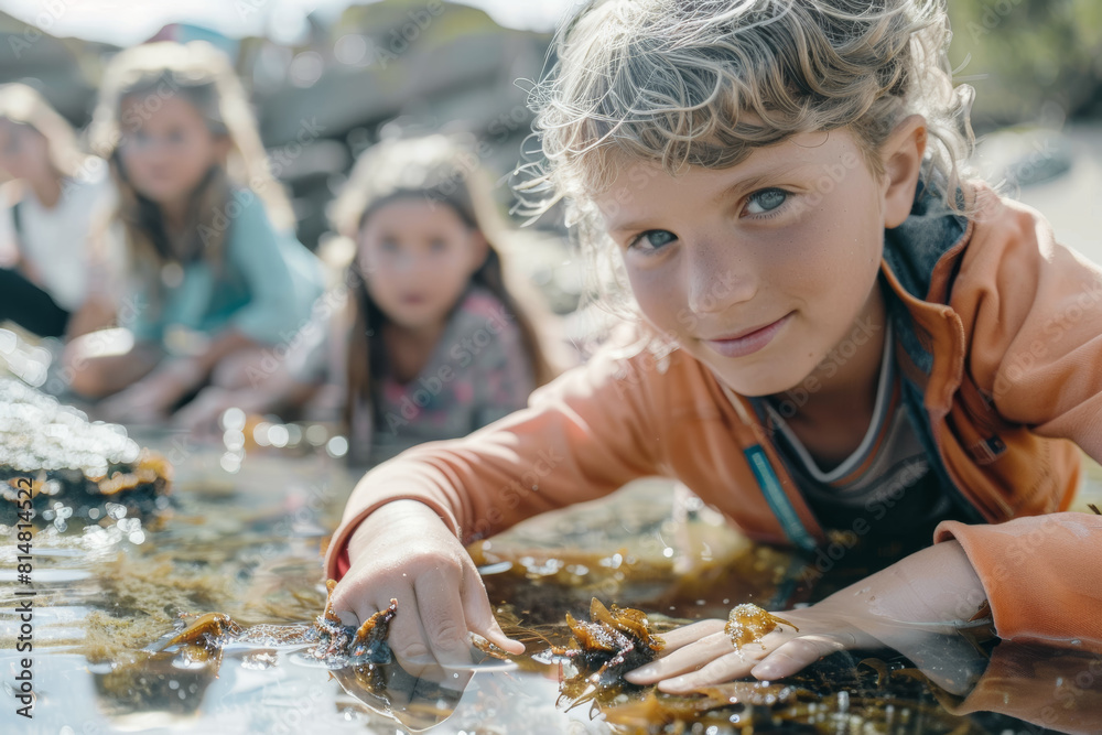 Inspired children participating in a marine biology camp, exploring ...