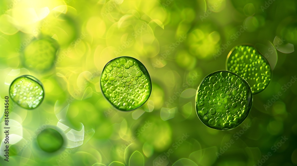 Microscopic view of algae cells used in biofuel production through ...