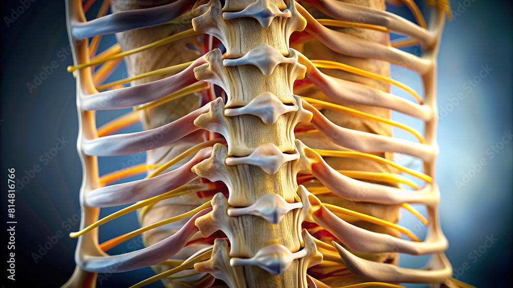 Extreme close-up of spinal ligaments, emphasizing their crucial role in ...