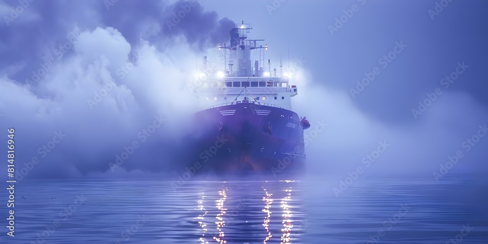 Large ships emit exhaust gases from marine diesel engines during ...