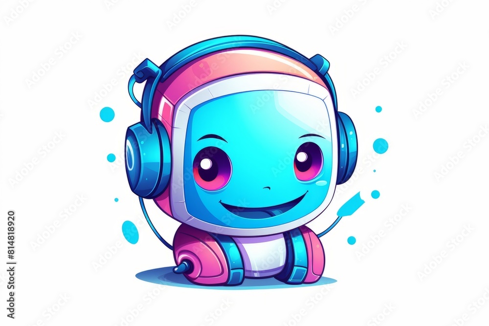 Cute happy robot face avatar. Chat bot icon in simple modern flat style ...