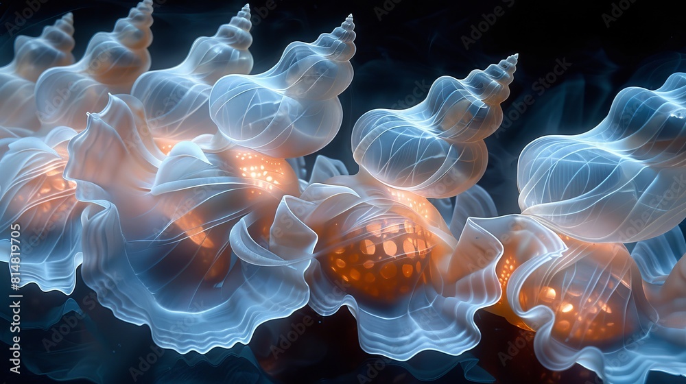 X-ray scan of a pile of seashells, revealing the shapes and patterns of ...