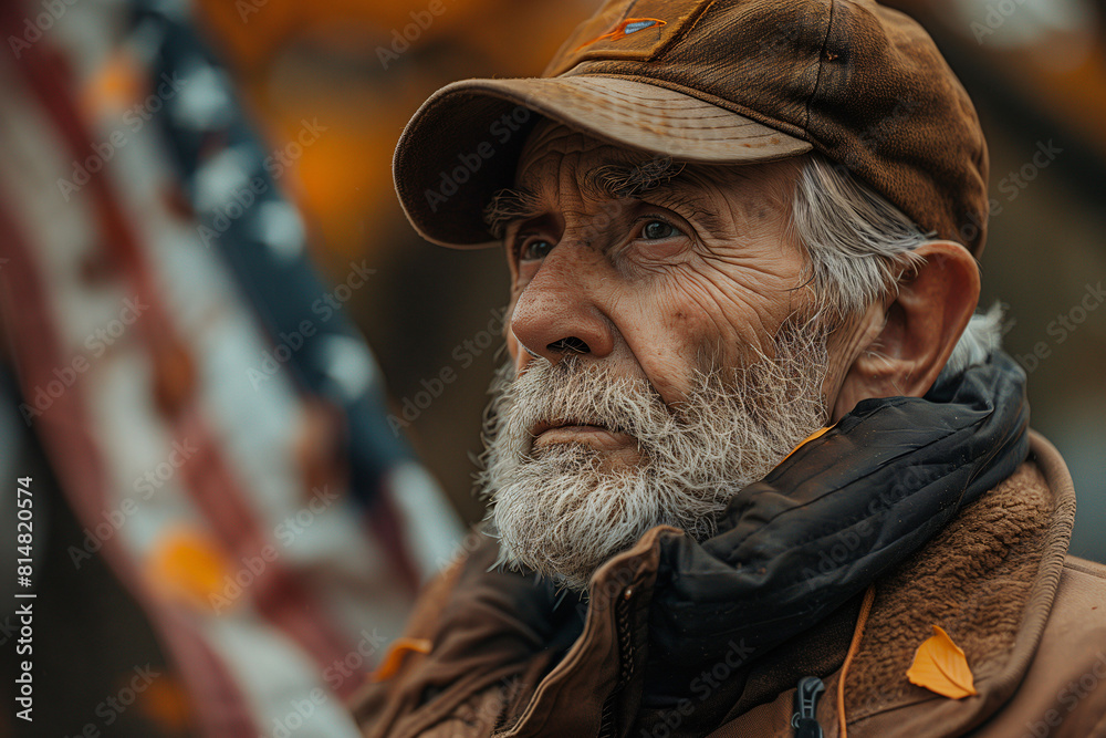 Portrait of old man veteran soldier. Memorial day to honor war heroes ...