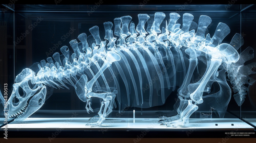 X-ray scan of a fossilized dinosaur bone, displaying the structure and ...
