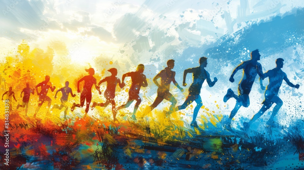 An evocative illustration depicting a diverse group of gym-goers ...