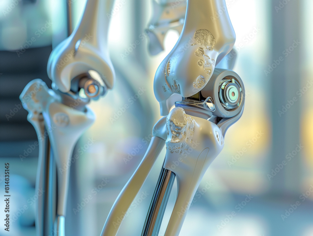 Foto de Hyper-detailed rendering of a robotic knee joint with visible ...