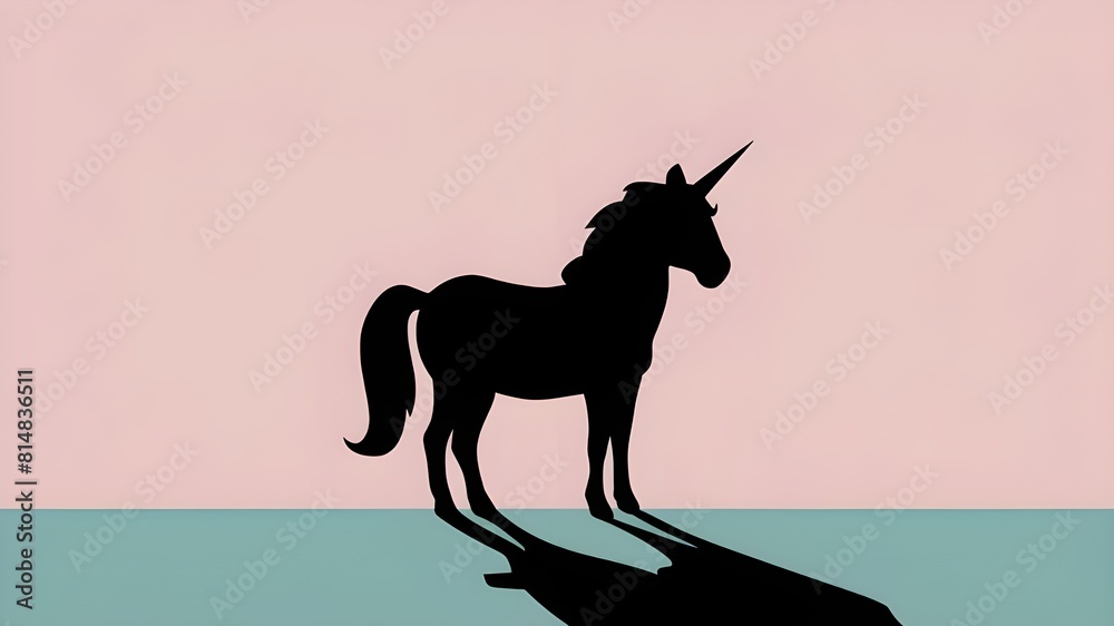 minimalist just the shadow of a unicorn in the center in front of a ...
