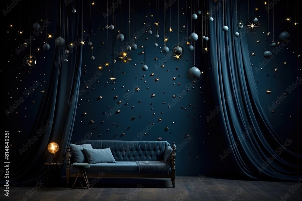 Design a minimalist backdrop with a starry night sky dotted with ...
