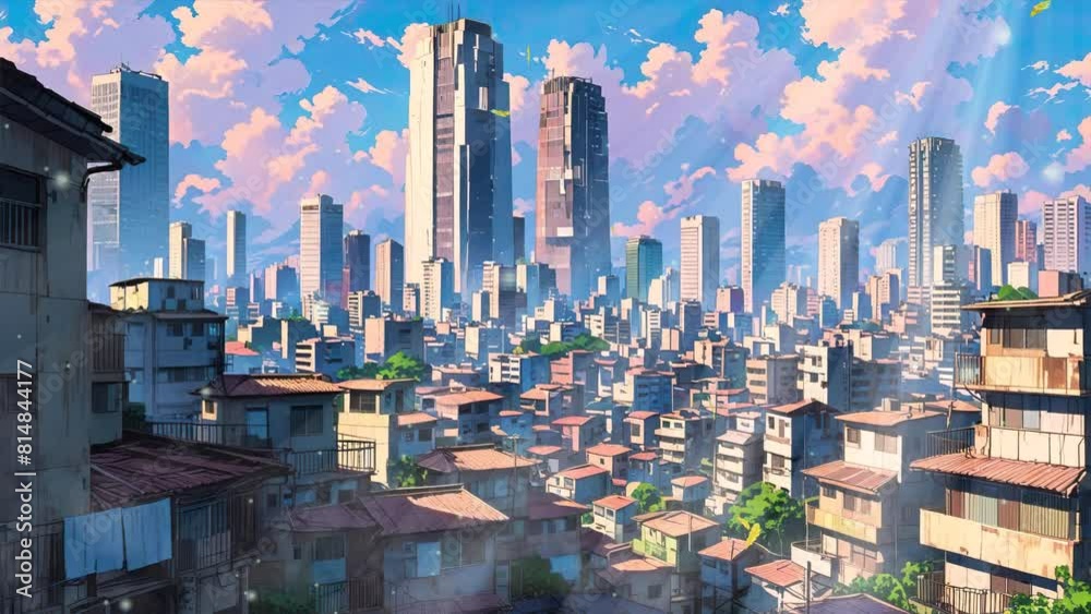 odern skyline is depicted in this looping animation, featuring tall ...