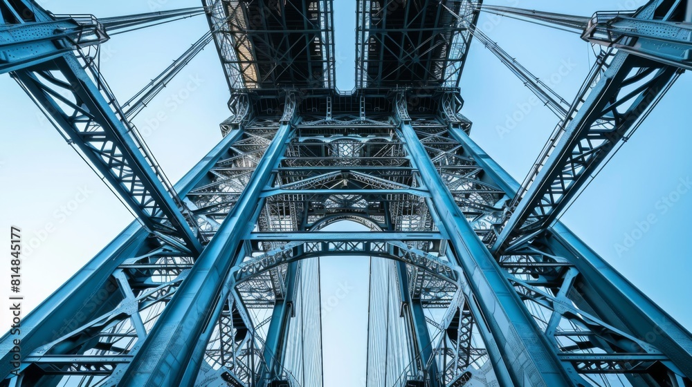 Lattice of steel beams forming the structure of a high steel bridge ...