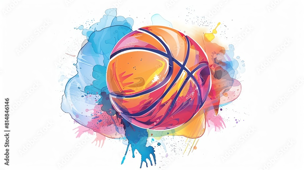 Basketball flat design, side view, ball theme, water color, Triadic ...