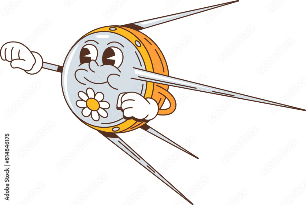 Cartoon groovy space satellite character. Isolated vector lively ...