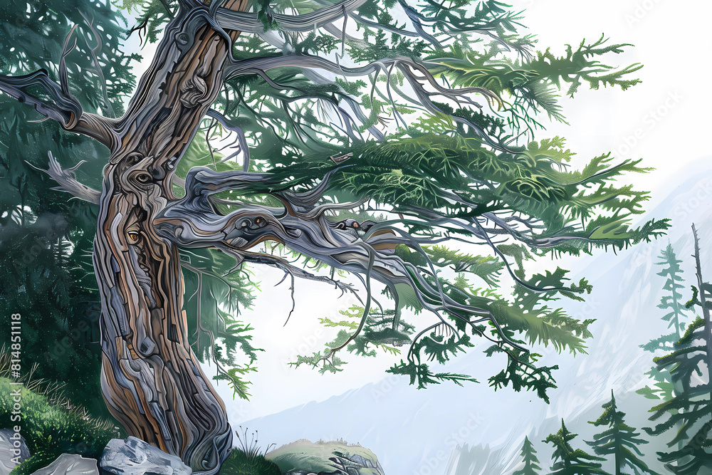 Himalayan cedar (Cedrus deodara) (Colored Pencil) - Large evergreen ...