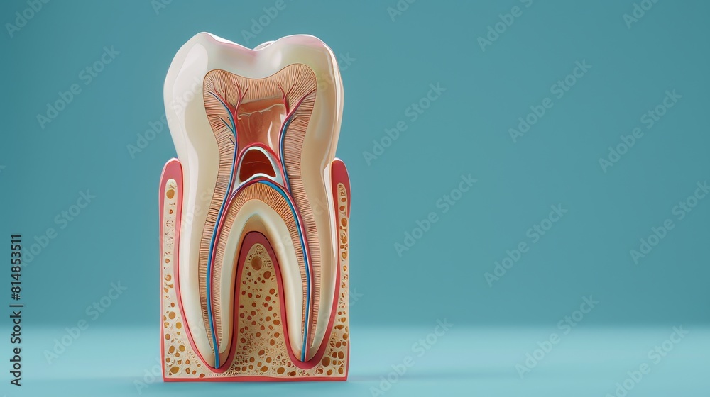 tooth anatomy representation blue medical background, internal tooth ...