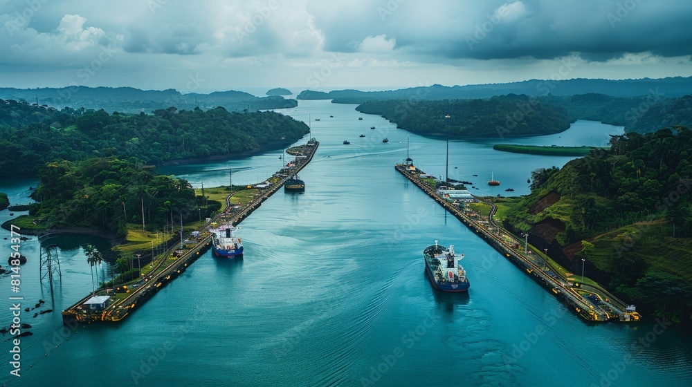Foto de Aerial view of the Panama Canal, Panama, an engineering marvel ...