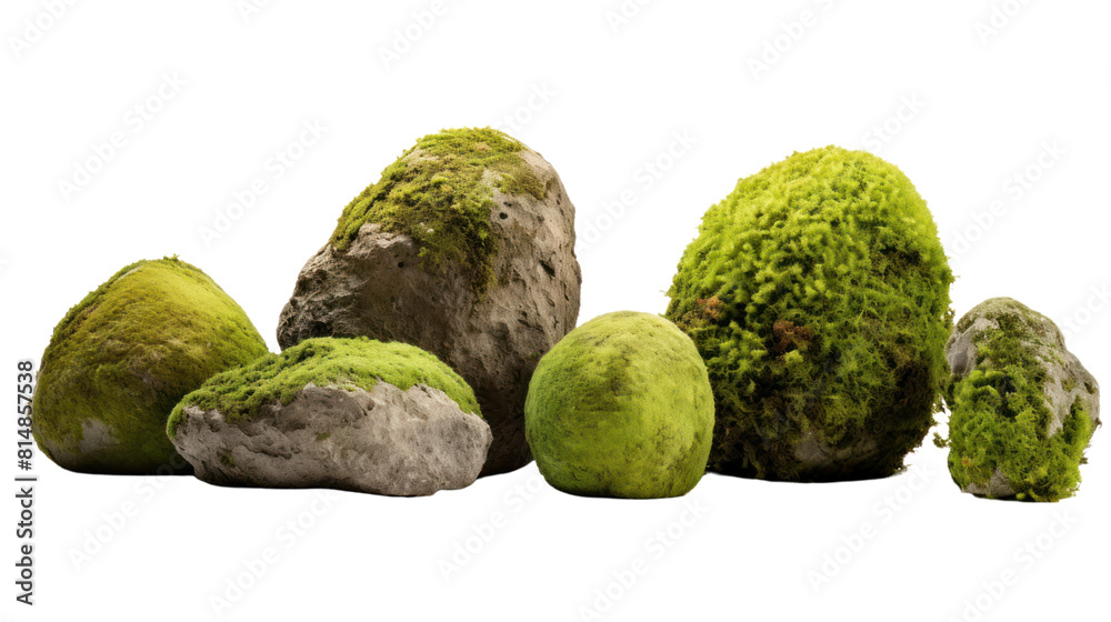 natural moss-covered rocks and boulders isolated on transparent and ...