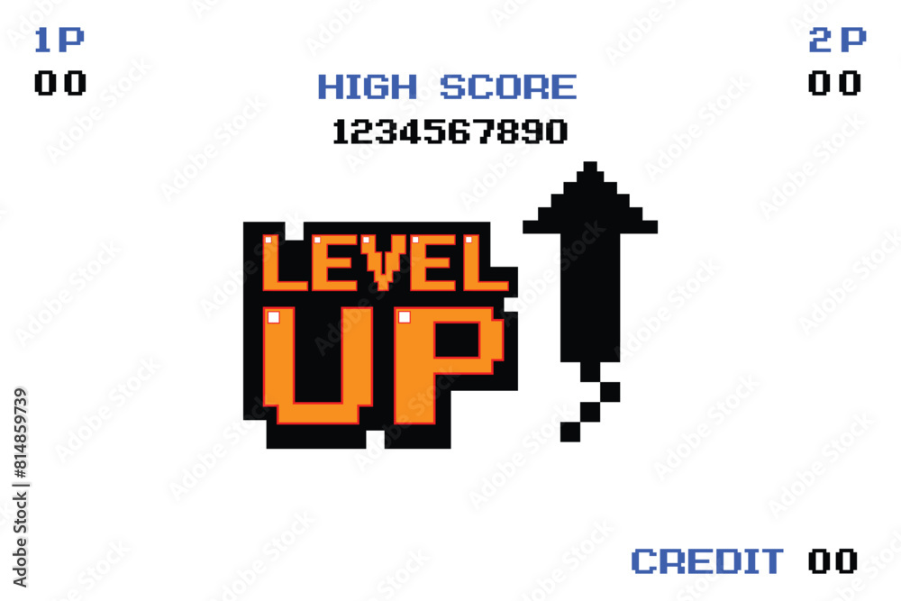 LEVEL UP icon pixel art .8 bit game. retro game. for game assets in ...