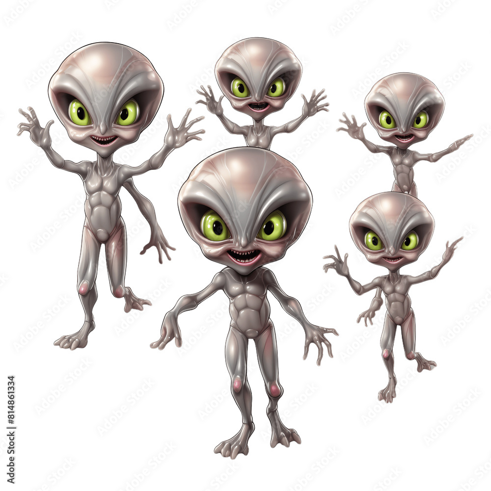 Little alien with green eyes isolated on transparent background. Stock ...