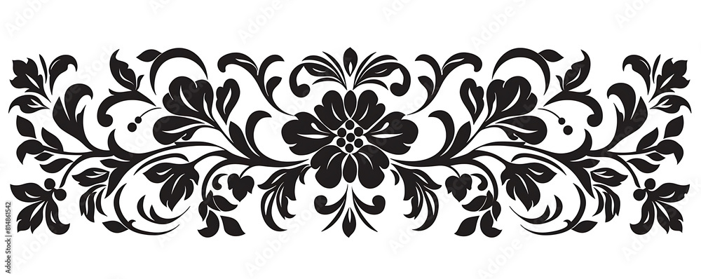 floral border design featuring a variety of black and white flowers ...