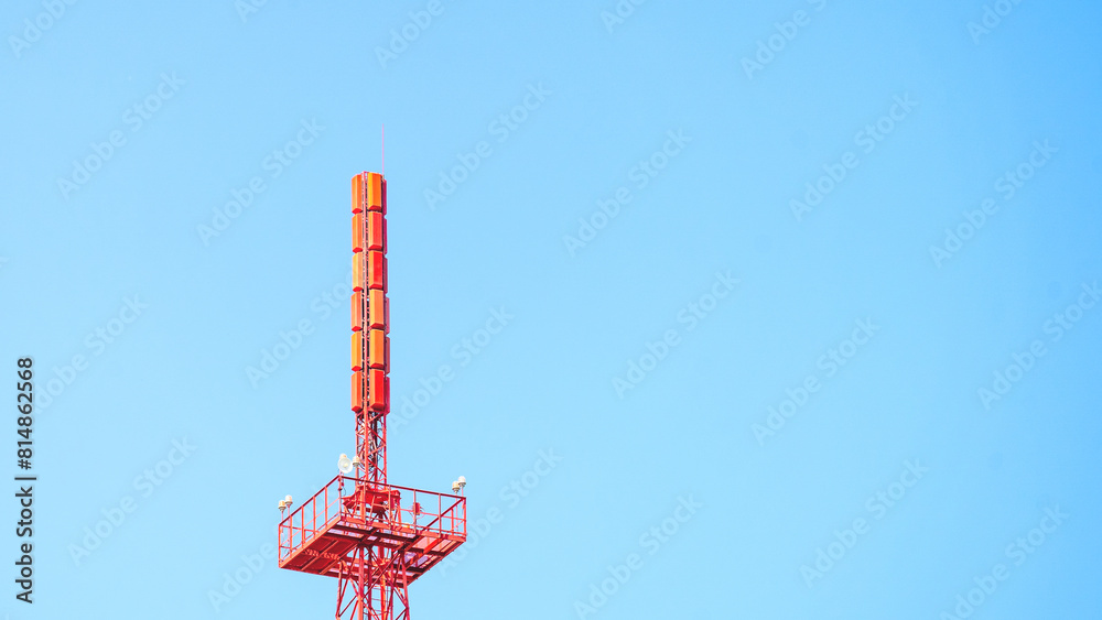 Communication tower close-up. 5G Telecommunications Base Station Tower. Mobile communication ...