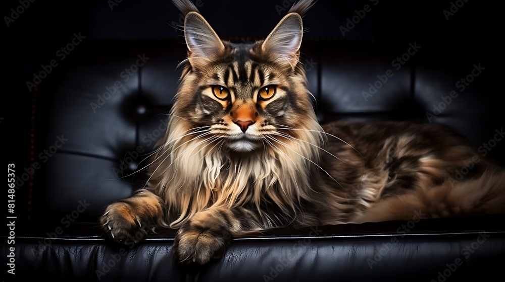 A majestic Maine Coon cat with tufted ears and a luxurious fur coat ...