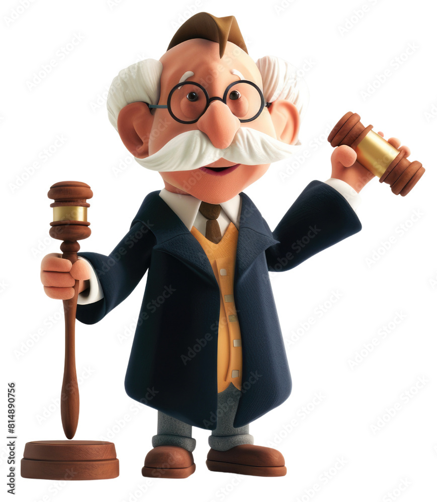 Gray-haired judge male cartoon character in suit holding a gavel in ...