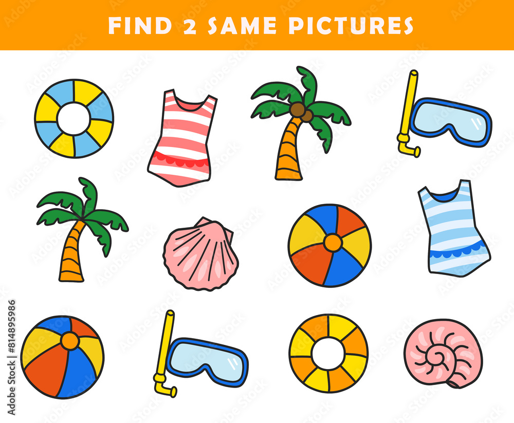 Find 2 same pictures. Puzzle game for children. Preschool worksheet ...