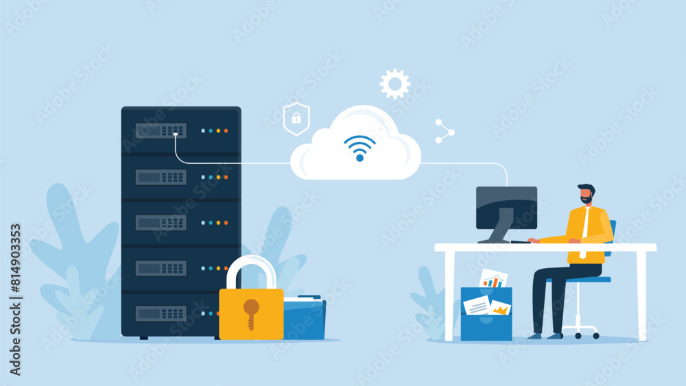 business technology cloud computing service concept and datacenter storage server connect on ...