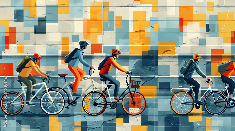 Bicycle Commuter Tiles Concept Celebrating Zero Waste Transportation ...