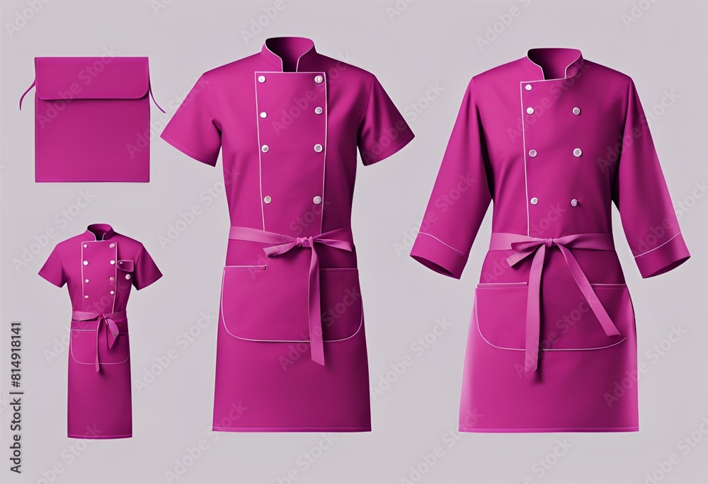 "Magenta, purple, and pink blank apron set for restaurant, cafe ...