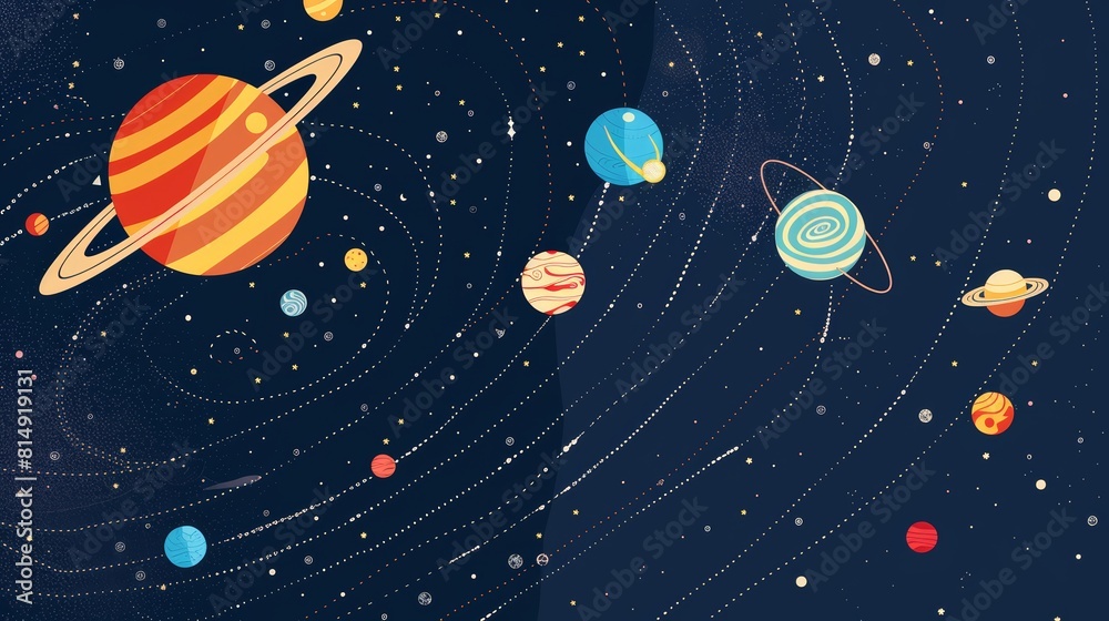 Solar system layout flat design front view educational theme cartoon ...
