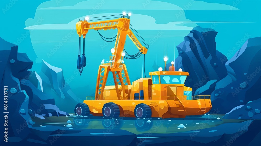 Ocean deepsea mining flat design front view resource extraction theme ...