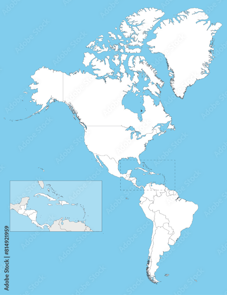 Blank Political America Map vector illustration with countries in white ...