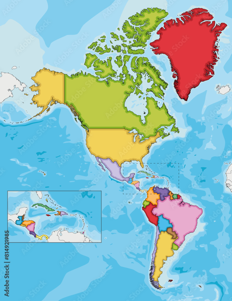 Blank Political America Map vector illustration with different colors ...