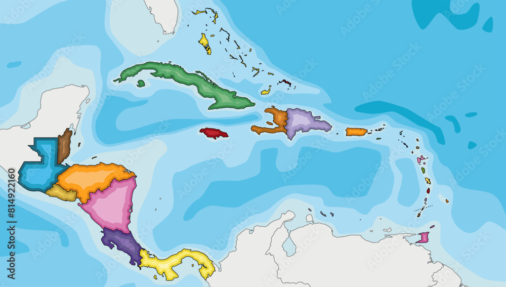 Blank Political Caribbean and Central America Map vector illustration ...