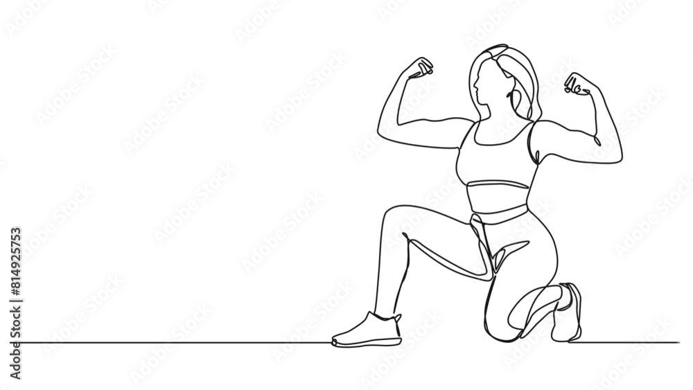 animated continuous single line drawing of woman flexing arm muscles ...