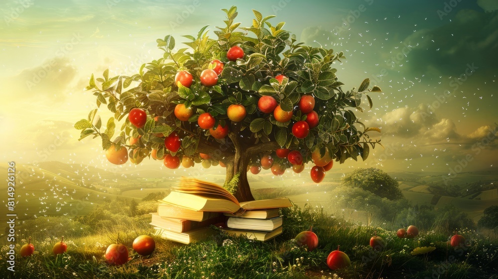 Knowledge Harvest: Depict a scene where someone is harvesting ripe ...