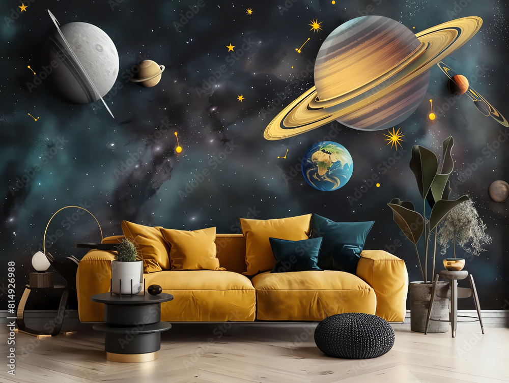 Spacethemed 3D popup wallpaper featuring planets and stars, suitable ...