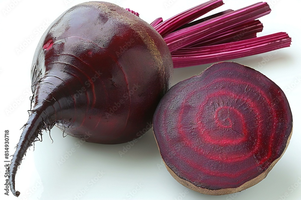 Half of a beet and one whole beet shown on the white background Stock ...