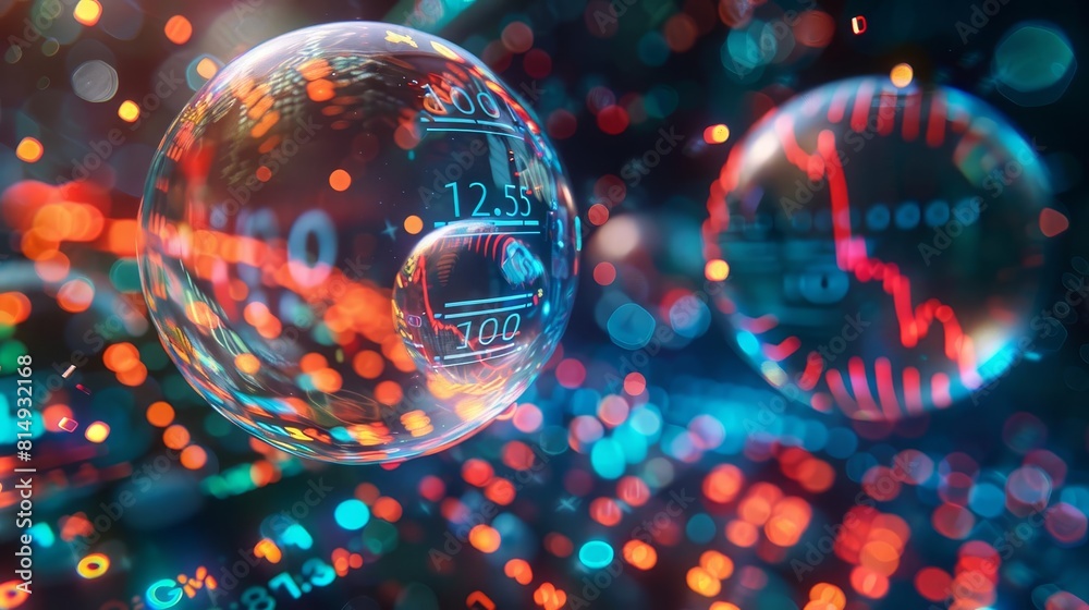 US stocks rising among bursting bubbles, top view, volatile market ...