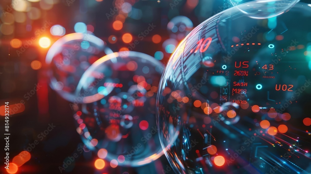 Visual metaphor of soap bubbles with US stock symbols, side view ...