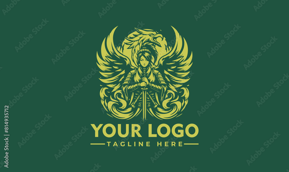 woman samurai and phoenix vector logo female samurai with a sword in ...