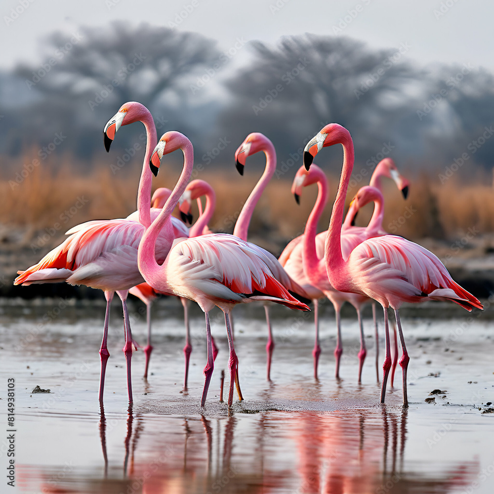 nature scenery or natural painting by greater flamingo flock or ...